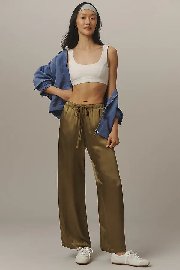 Michael Stars Jacqueline Satin Wide-leg Pants - Olive