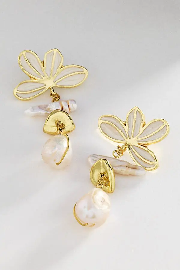Anthropologie Pearled Blossom Earrings - Gold
