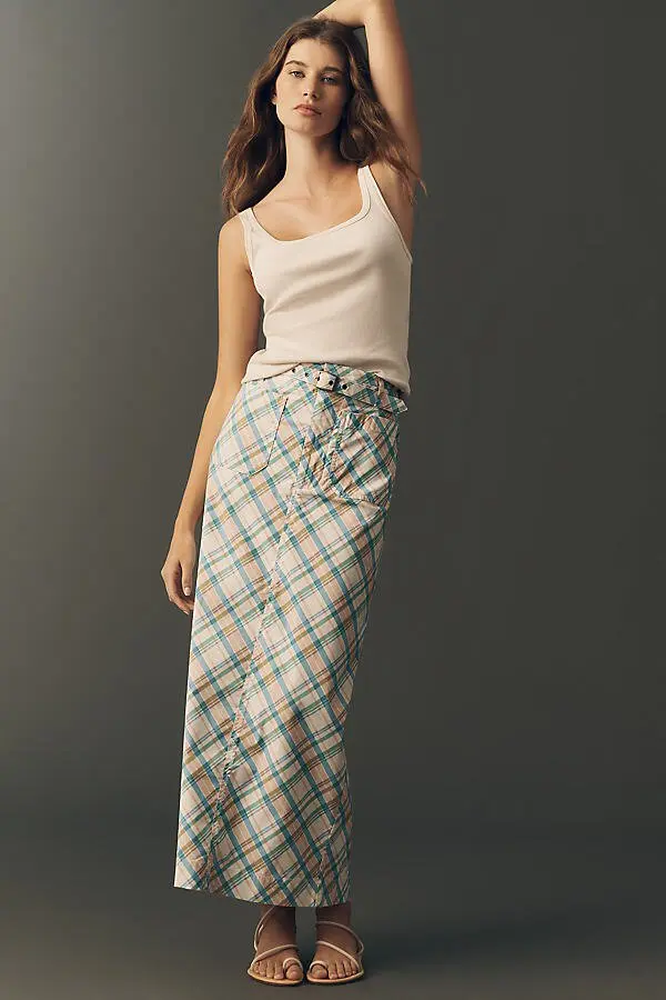 Maeve Colette Plaid Maxi Skirt - Blue Plaid