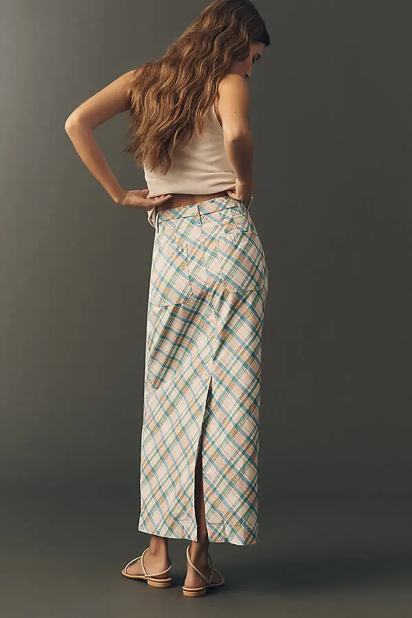 Maeve Colette Plaid Maxi Skirt In Magic Fabric - Blue Plaid