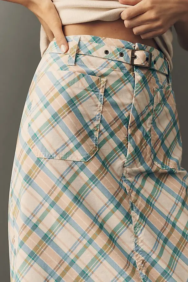 Maeve Colette Plaid Maxi Skirt In Magic Fabric - Blue Plaid