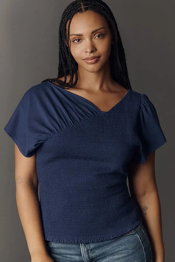 Maeve Asymmetrical Flutter Sleeve T-shirt - Blueprint