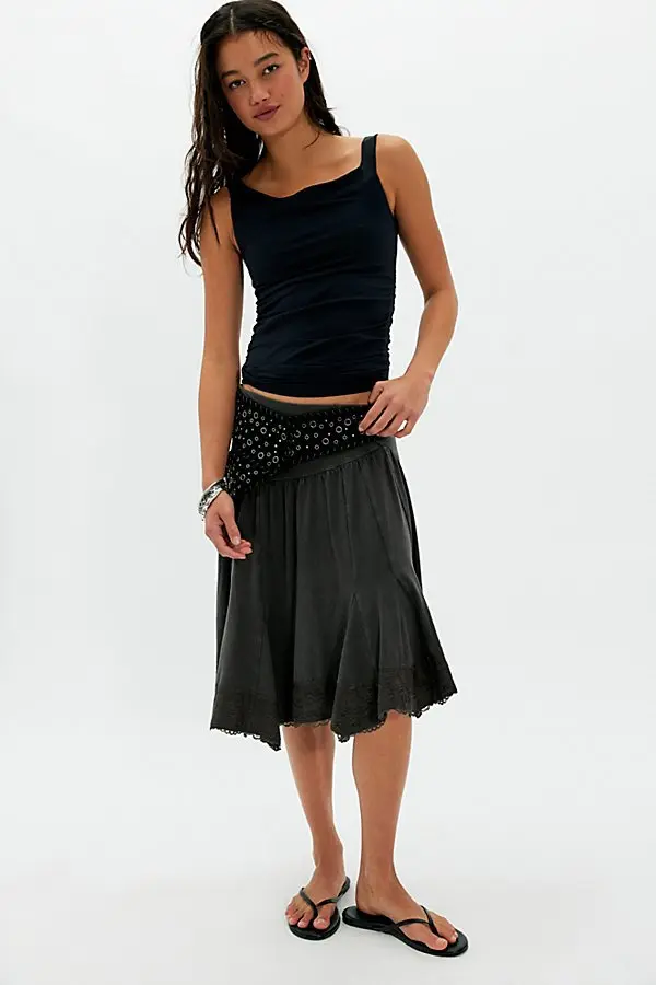 Free People Willow Knit Midi Skirt - Washed Black