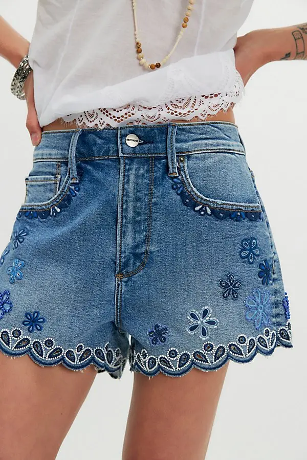 DRIFTWOOD Goldie Embroidered Denim Shorts - Dolly Daisy