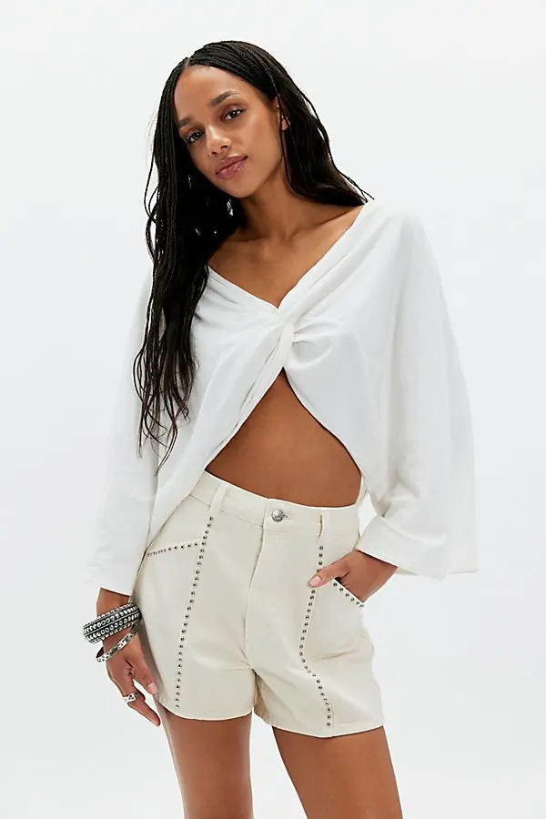 Rolla's Mirage Studded Denim Shorts - Cream
