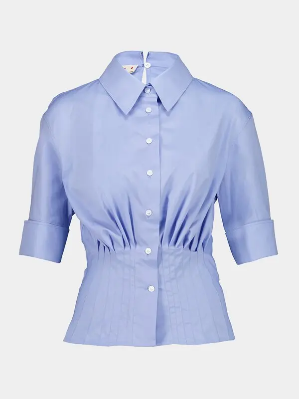 Marni Cotton Gathered Waist Shirt - Blue