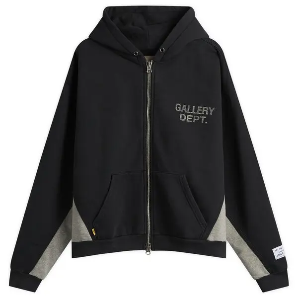 GALLERY DEPT. Contrast Panel Zip Hoodie - Washed Black/heather Grey