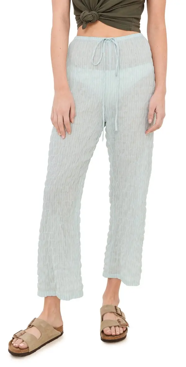 LE BOP Striped Drawstring Pants - Sage Green