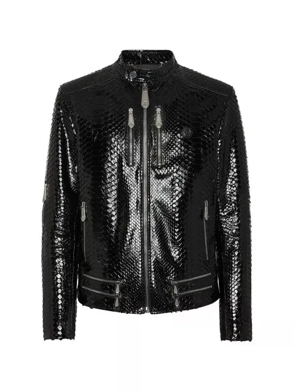 Philipp Plein Python-skin Biker Jacket - Black