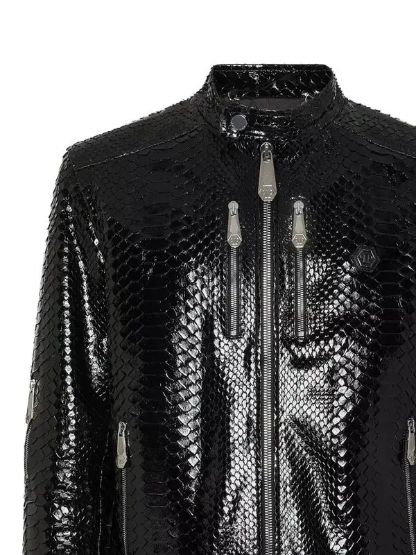 Philipp Plein Python-skin Biker Jacket - Black