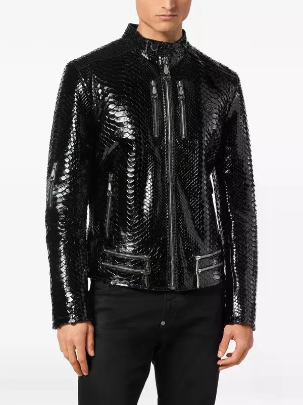 Philipp Plein Python-skin Biker Jacket - Black