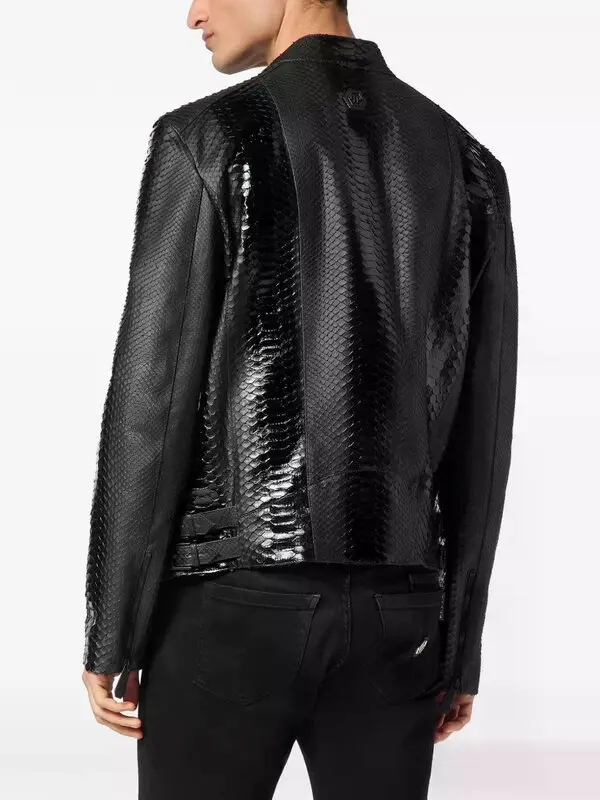 Philipp Plein Python Leather Biker Jacket - Black