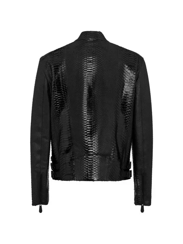 Philipp Plein Python Leather Biker Jacket - Black