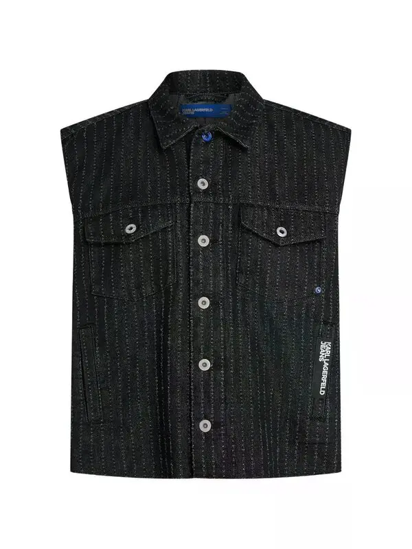 Karl Lagerfeld Pinstripe Denim Gilet - Black