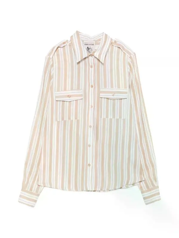 SEMICOUTURE Striped Button Down Shirt - Neutrals