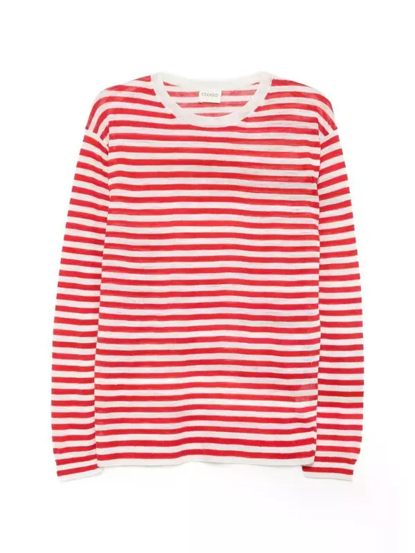 Closed Striped Sweater - Red