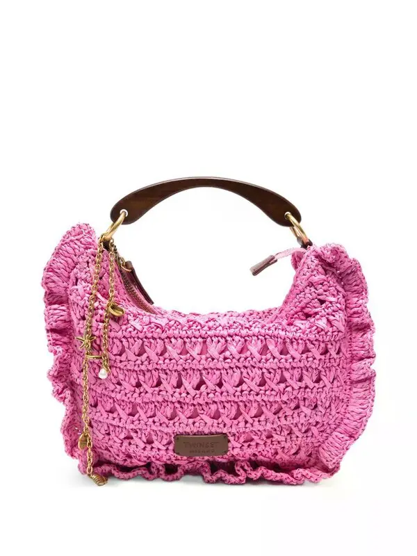 TWINSET Woven Tote Bag With Ruffled Trim - Pink