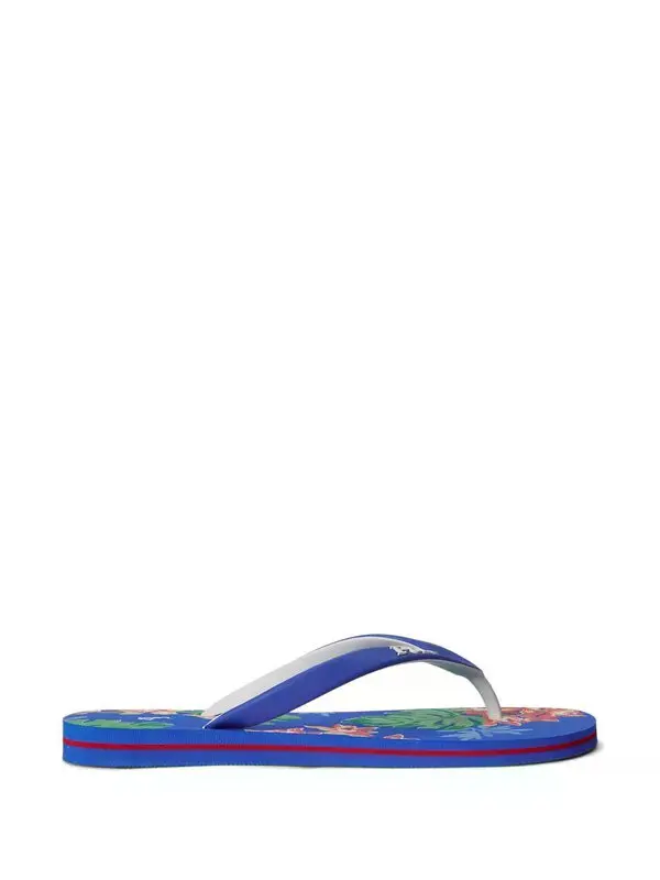 Polo Ralph Lauren Floral-print Logo-strap Flip Flops - Blue