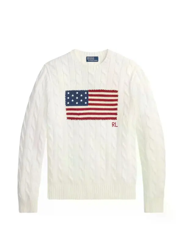 Polo Ralph Lauren Cable-knit Flag-motif Sweater - White