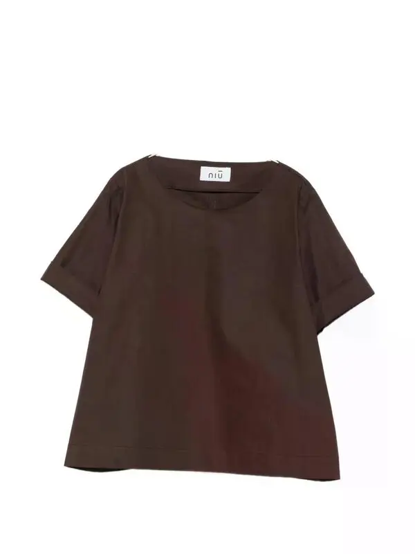 NIU Round-neck Turn-up Top - Brown