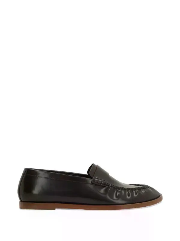 THE ROW Ruched Detail Leather Loafers - Brown