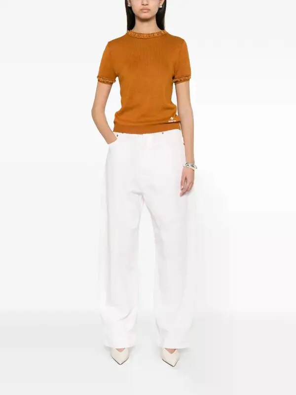 SHUSHU/TONG Lace-trimmed Short-sleeve Sweater