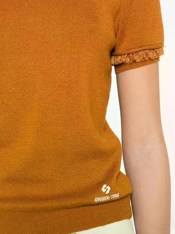 SHUSHU/TONG Lace-trimmed Short-sleeve Sweater