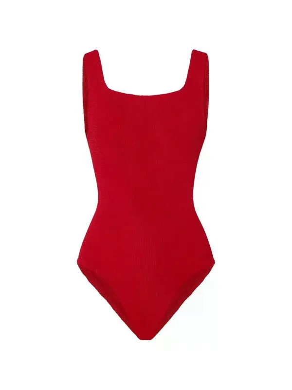 Hunza G Crinkle-effect Square-neck Swimsuit - Red