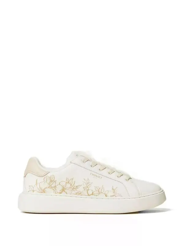 TWINSET Floral-embroidered Leather Sneakers - White