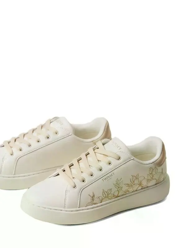 TWINSET Floral-embroidered Leather Sneakers