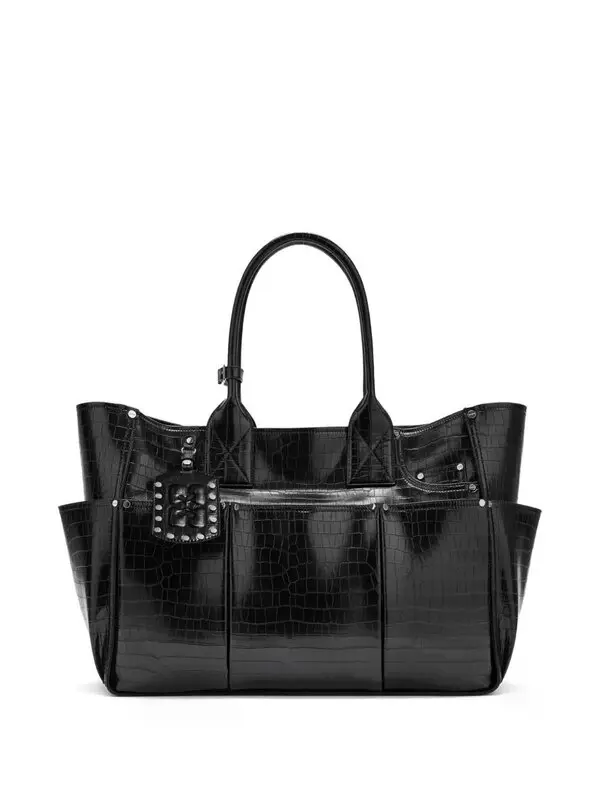 GANNI Embossed Studded Tote Bag - Black