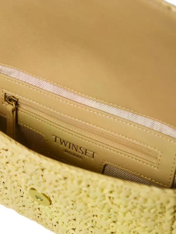 TWINSET Raffia Shoulder Bag With Logo Buckle