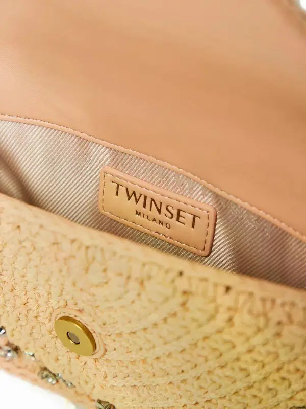 TWINSET Crochet Shoulder Bag With Rhinestone Embellishments - Pink