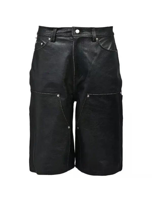 BREATH Grungle Double-knee Leather Shorts - Black