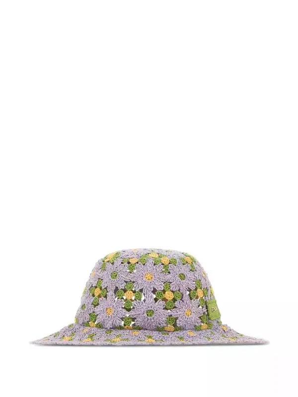Fendi Embroidered Crochet Bucket Hat - Purple