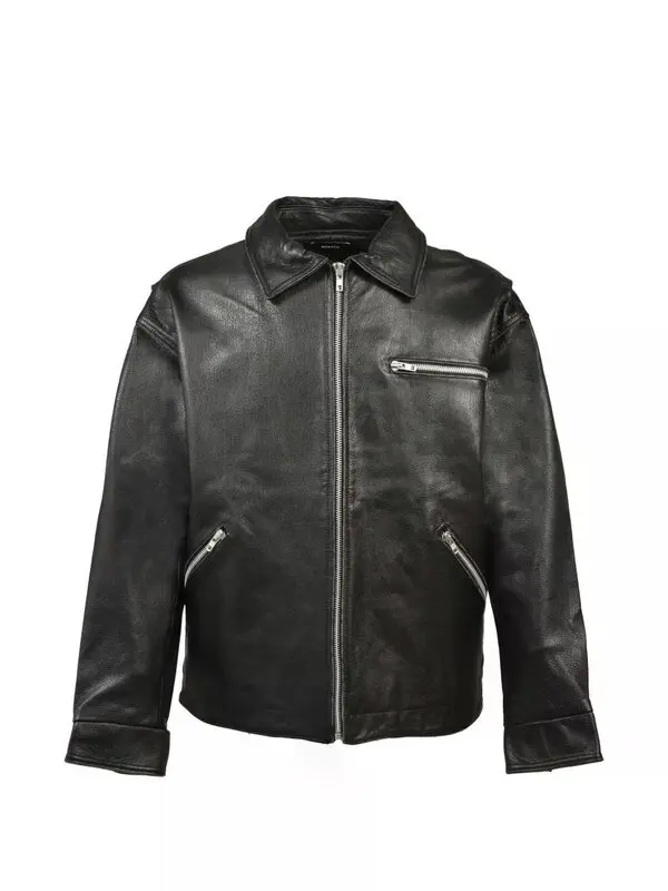 BREATH Grunge Zip-up Grained Leather Jacket - Black
