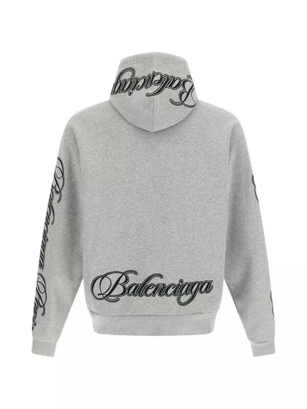 Balenciaga Embroidered Cotton Hoodie - Grey