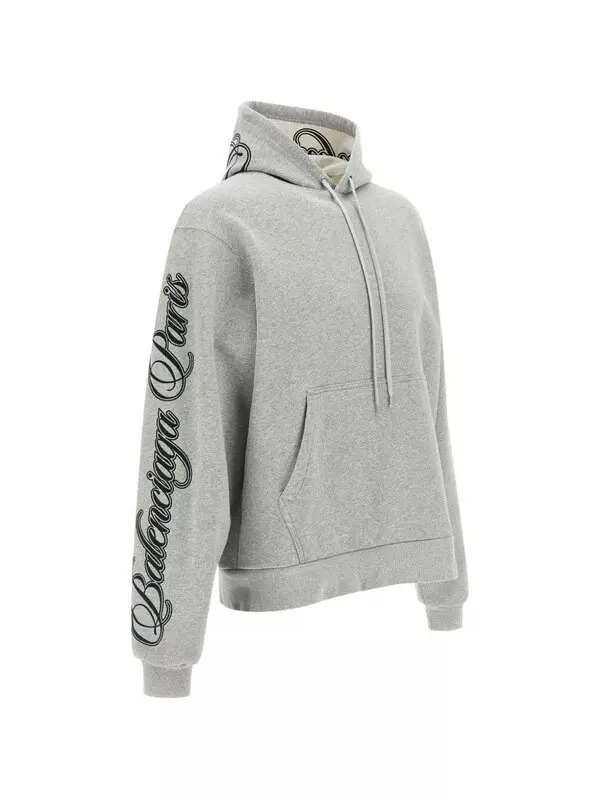 Balenciaga Embroidered Cotton Hoodie - Grey