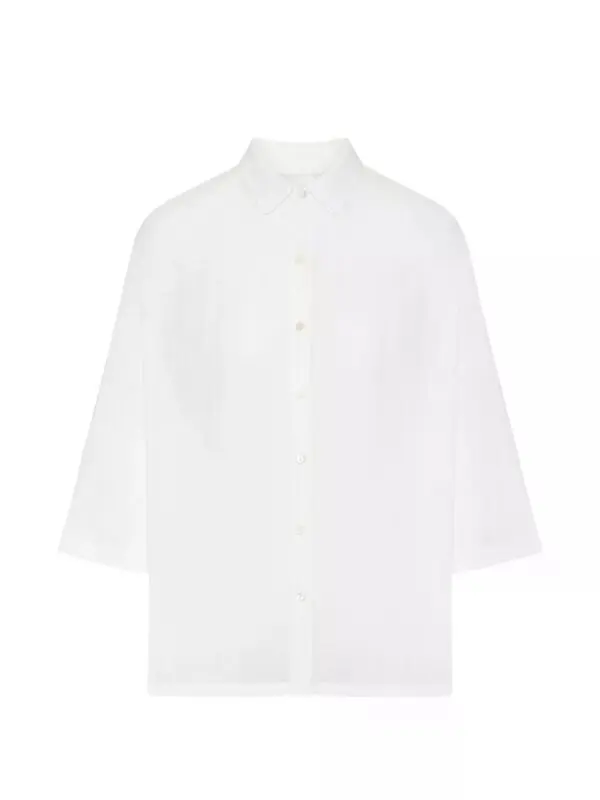120% Lino Three-quarter Sleeve Linen Shirt - White