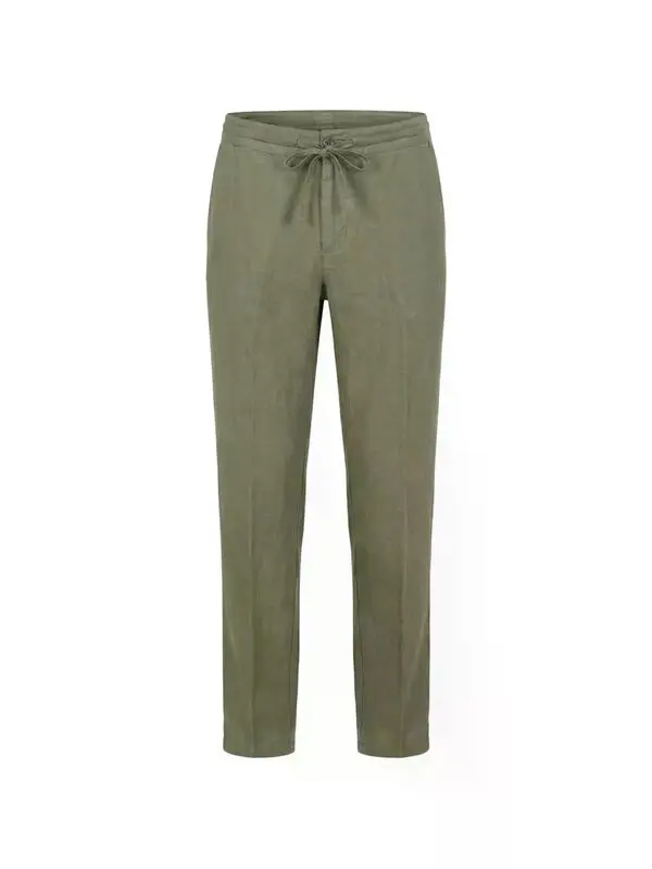 120% Lino Drawstring-waist Trousers - Green