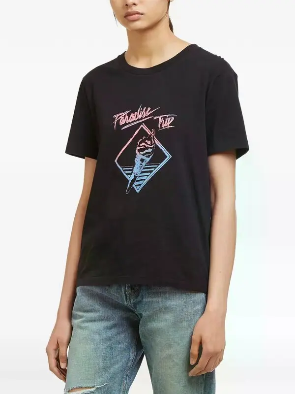 Saint Laurent Paradise Trip Slogan T-shirt - Black