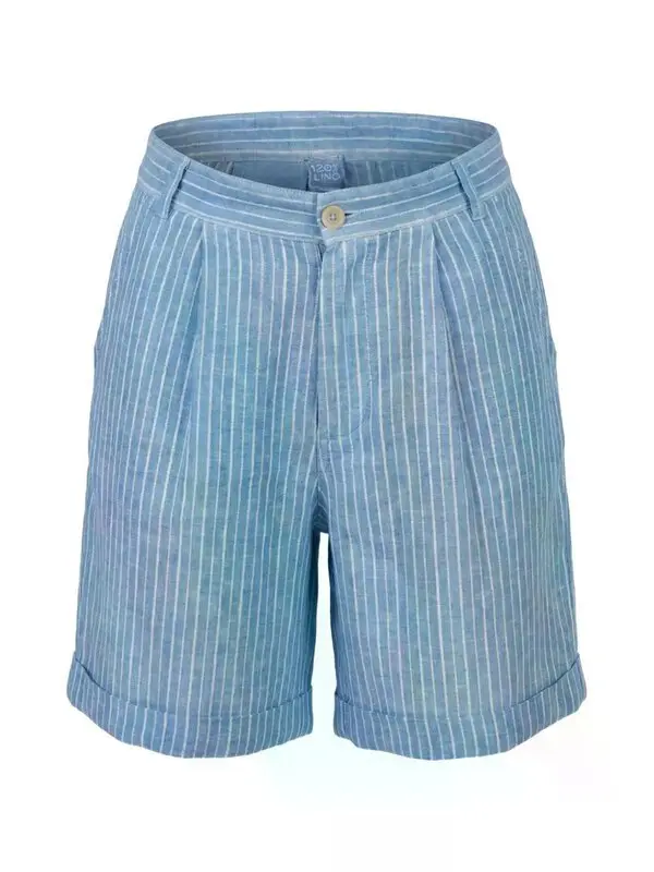 120% Lino Pinstripe Print Shorts - Blue
