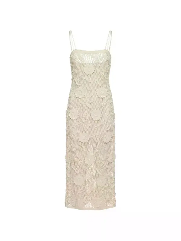 NISSA Crochet-knit Floral-appliqué Dress - Neutrals
