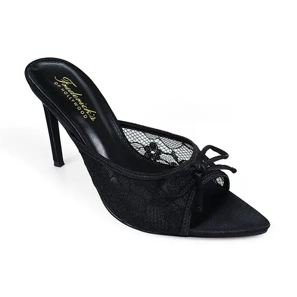 Frederick's Of Hollywood Pointed Toe Heels With Lace And Bow - Black