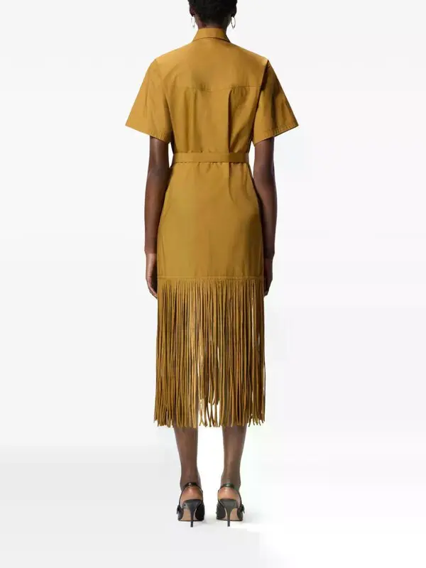 Pinko Belted Midi Shirt Dress With Fringe Trim - Yellow