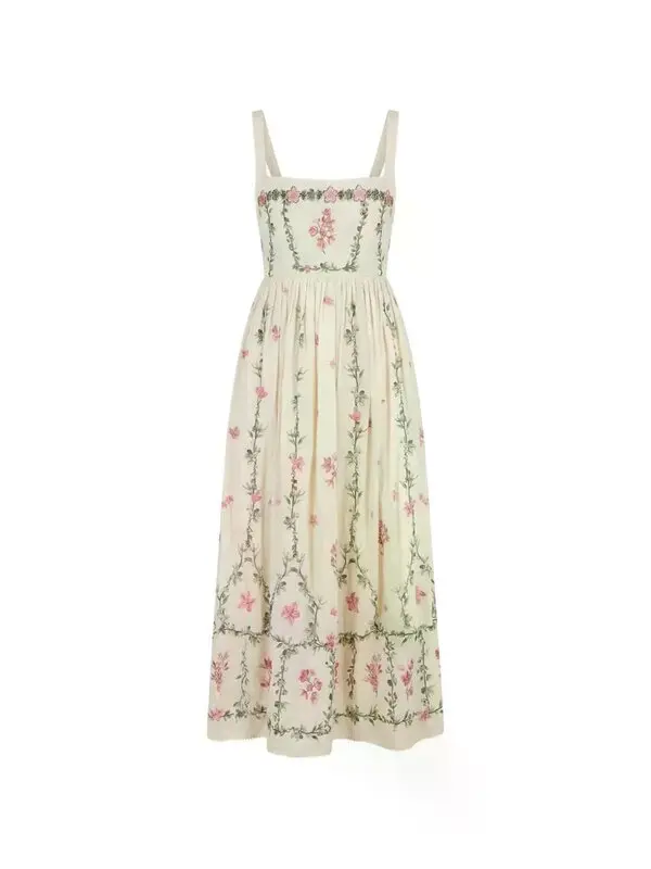 Agua Bendita Barbara Cauca Floral-embroidered Midi Dress - Neutrals