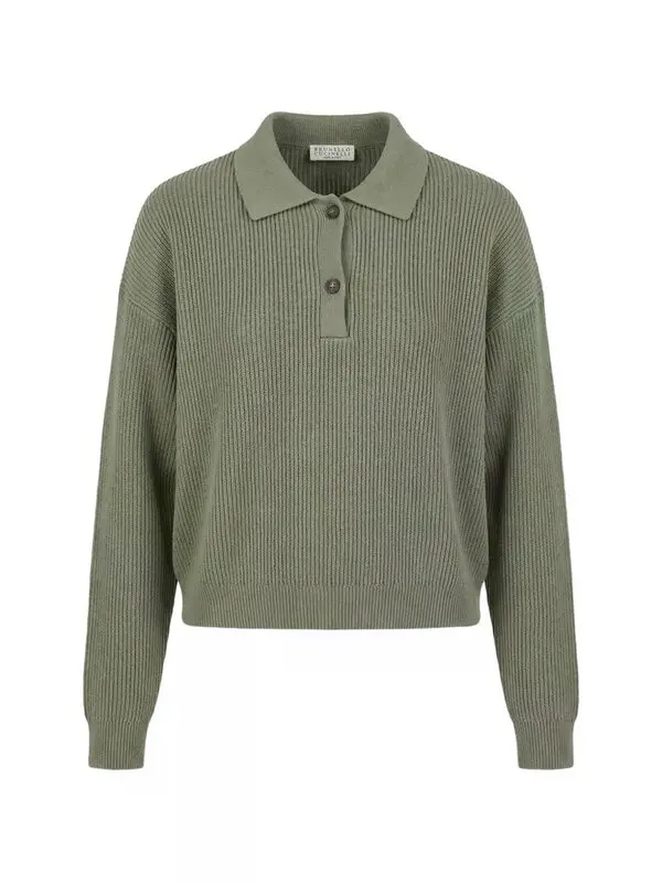 Brunello Cucinelli Ribbed Knit Polo-collar Sweater - Green