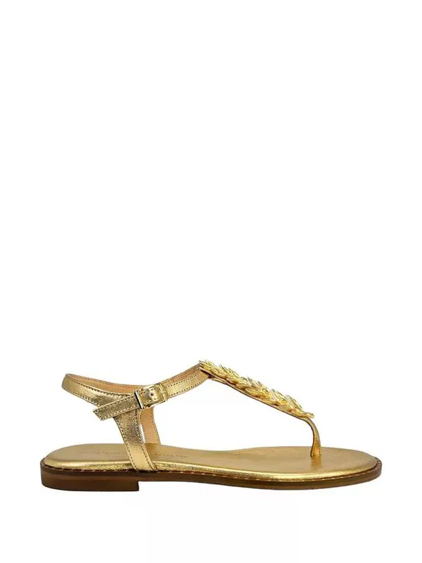MADISON.MAISON Leaf-embellished Thong Sandals - Gold
