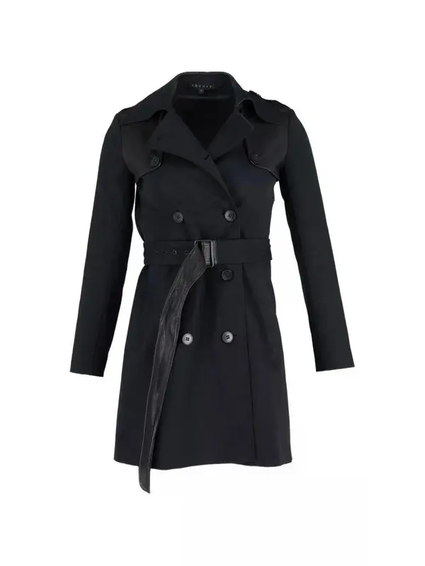 Theory Double-breasted Leather-trim Trench Coat - Black