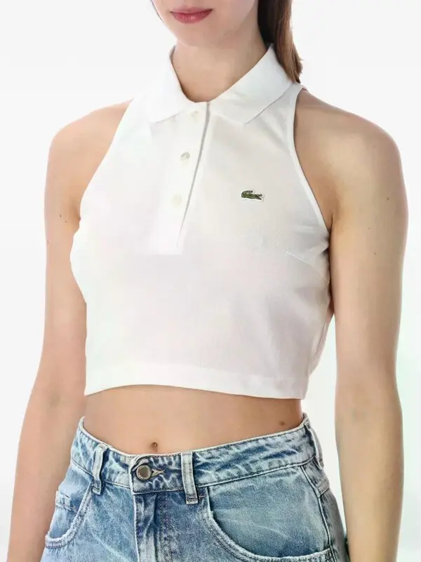 Lacoste Sleeveless Cropped Polo Shirt - White